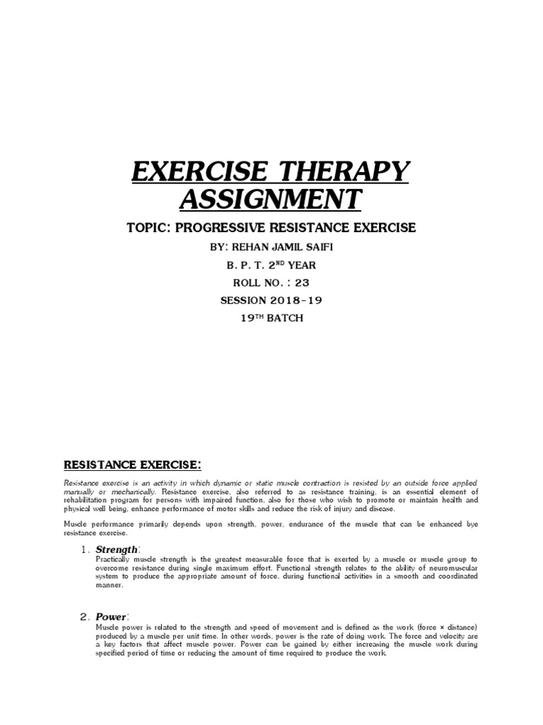 Exercise Therapy Assignment | PDF | Strength Training | Muscle