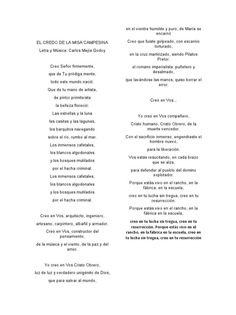 El Credo de La Misa Campesina | PDF | Religión y creencia | Textos ...