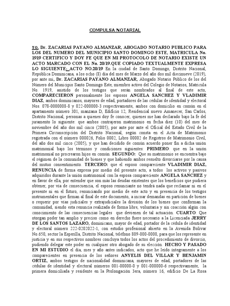 COMPULSA NOTARIAL Estefania | PDF | Divorcio | República Dominicana