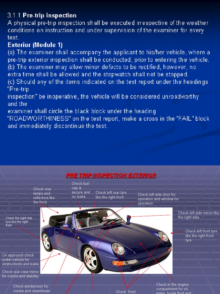 Pre Trip Vehicle Exterior Inspection Guide | PDF