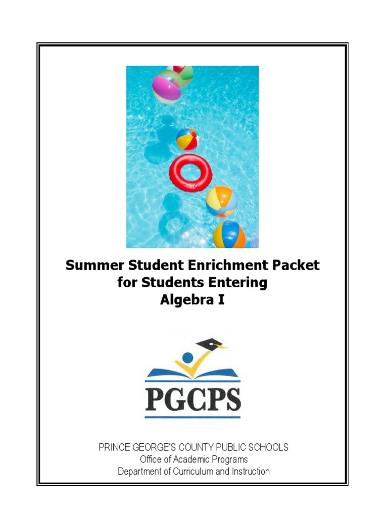 Algebra I Summer Student Enrichment Packet | PDF | Equations | Function ...