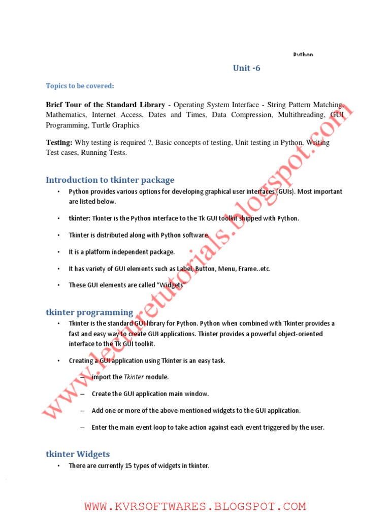 Python-Unit-6 R16 PDF | PDF | Graphical User Interfaces | Unit Testing