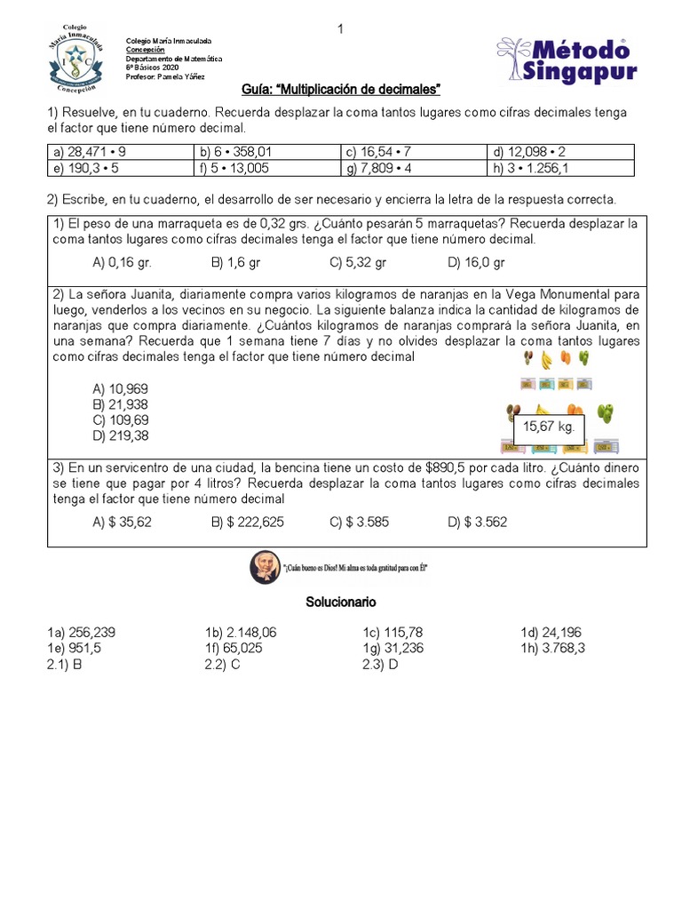 Multiplicación de Decimales 6º Básico | PDF