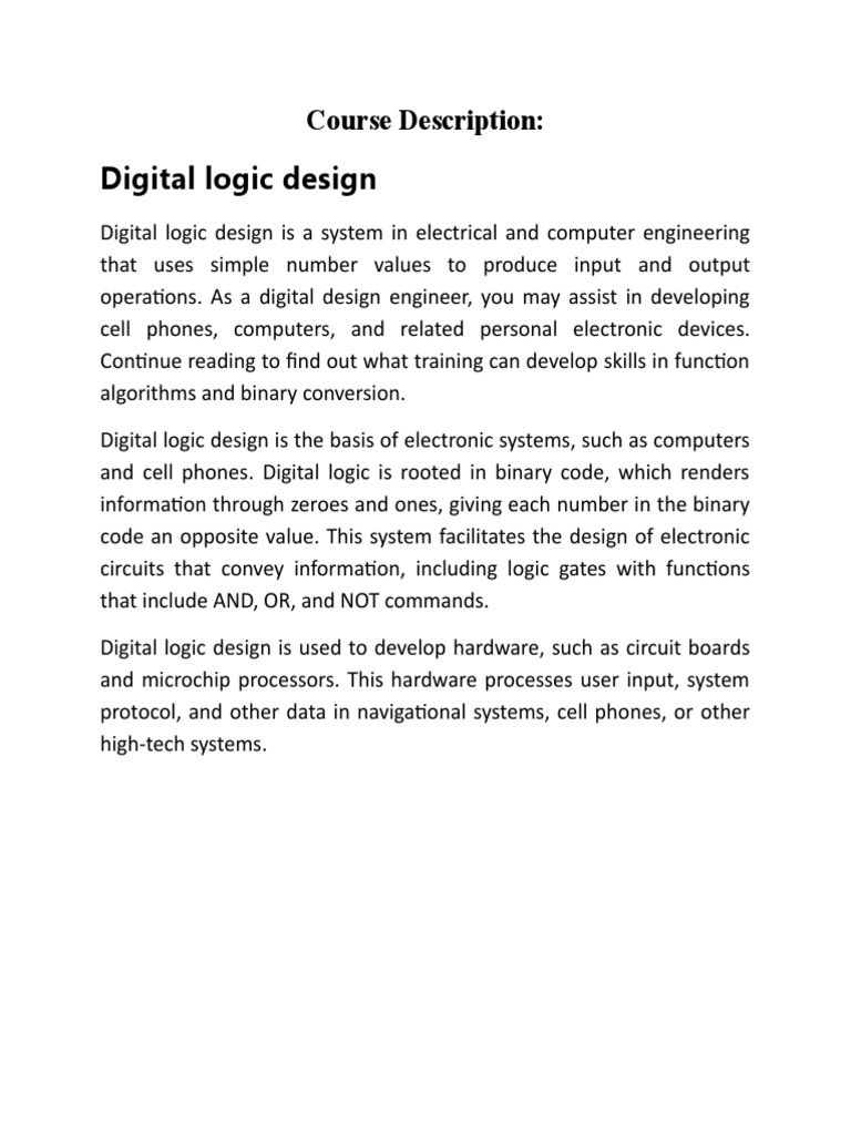 Digital Logic Design: Course Description | PDF