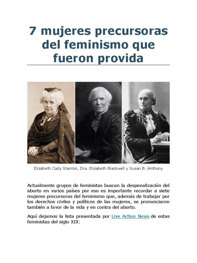 7 Mujeres Precursoras Del Feminismo Que Fueron Provida | PDF ...