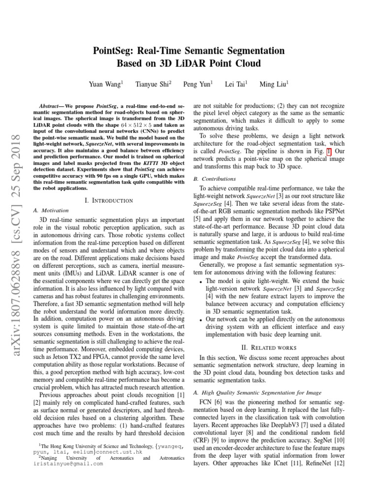 Pointseg: Real-Time Semantic Segmentation Based On 3D Lidar Point Cloud | PDF | Image ...