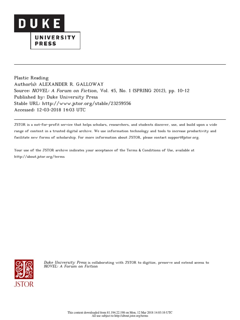 Plastic Reading | PDF | Deconstruction | Philosophical Theories