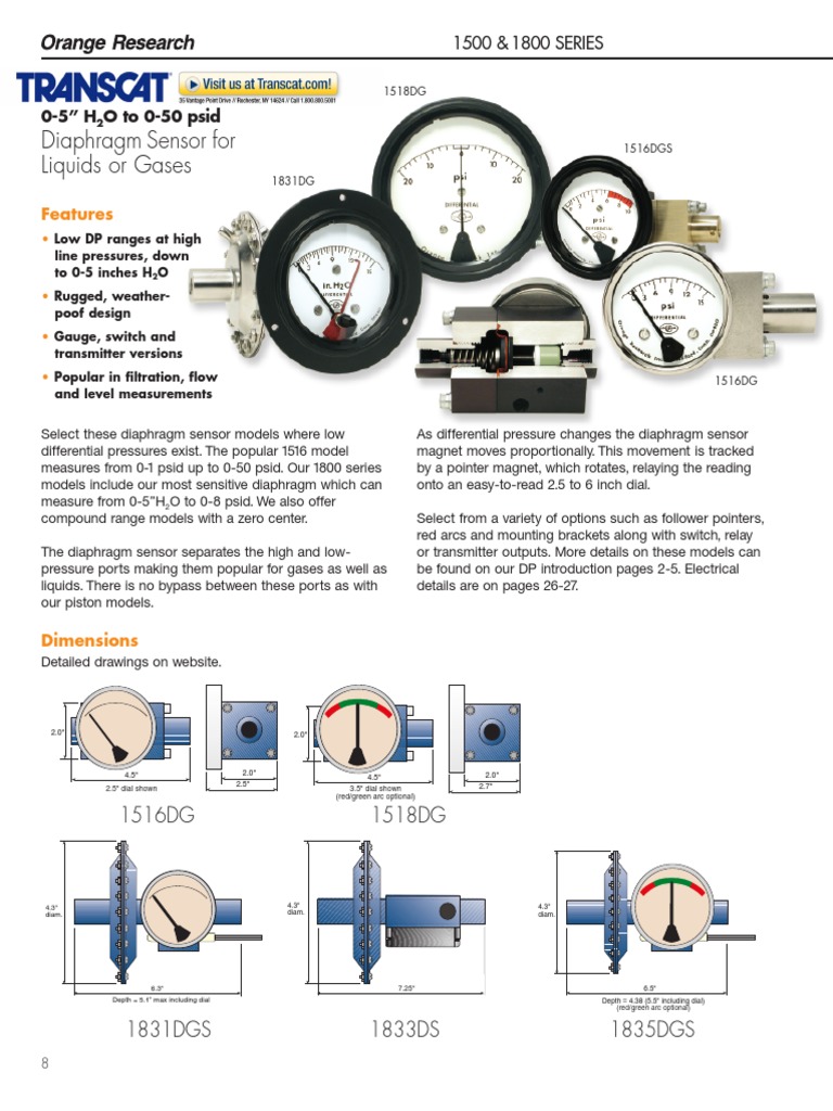 Diaphragm Differential Pressure Sensors | PDF | Pressure Measurement ...
