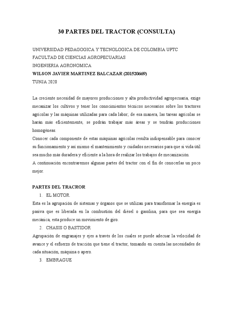 Partes del Tractor Agrícola: Guía Completa | PDF | Transmisión ...
