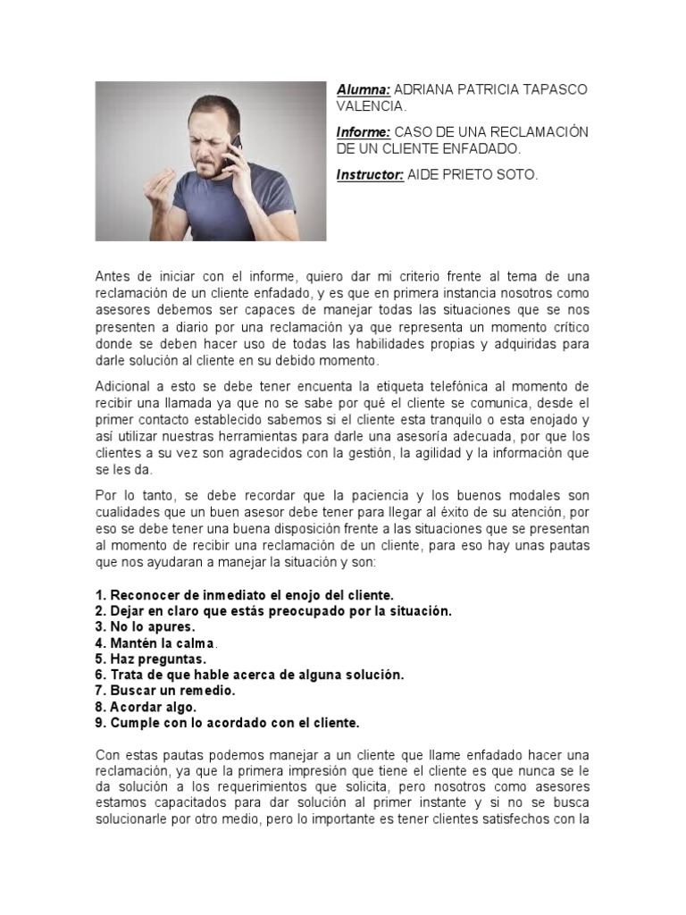 Caso de Una Reclamación de Un Cliente Enfadado | PDF | Cliente