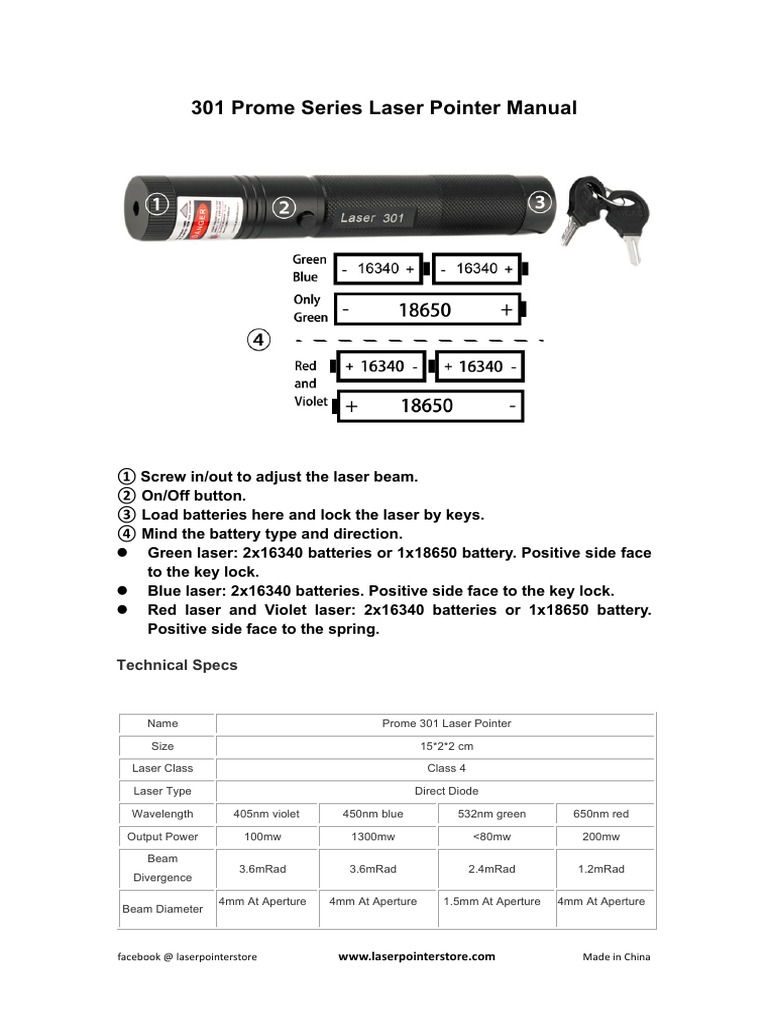 301 Prome Series Laser Pointer Manual | PDF | Laser | Electromagnetic ...