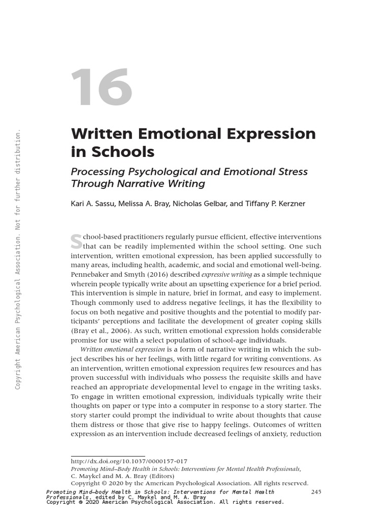 Written Emotional Expression in Schools | PDF | School Psychology ...