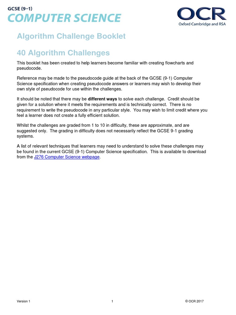 Algorithm Challenge Booklet | PDF | Algorithms | Optical Character ...