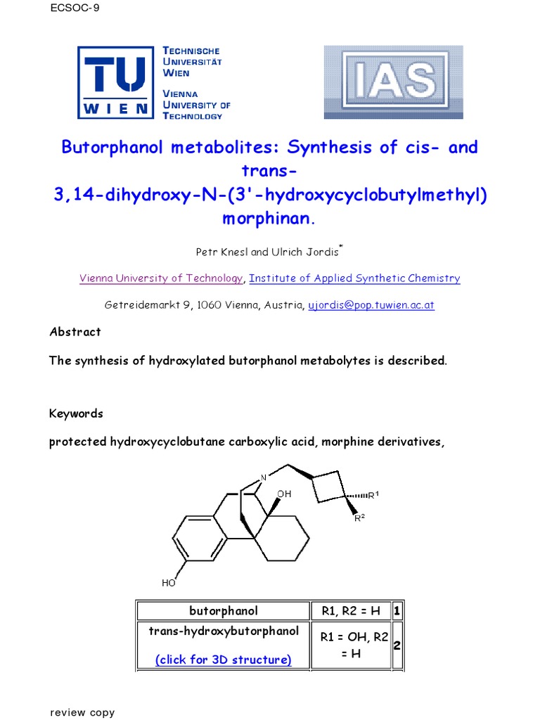 Butorphanol Metabolites - Synthesis of Cis - and Trans - 3,14,-Dihydro ...