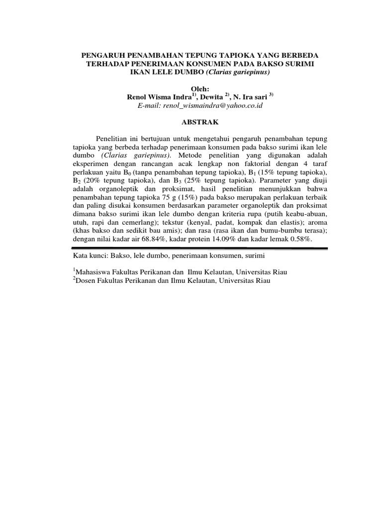 PENGARUH PENAMBAHAN TEPUNG TAPIOKA YANG BERBEDA TERHADAP PENERIMAAN ...