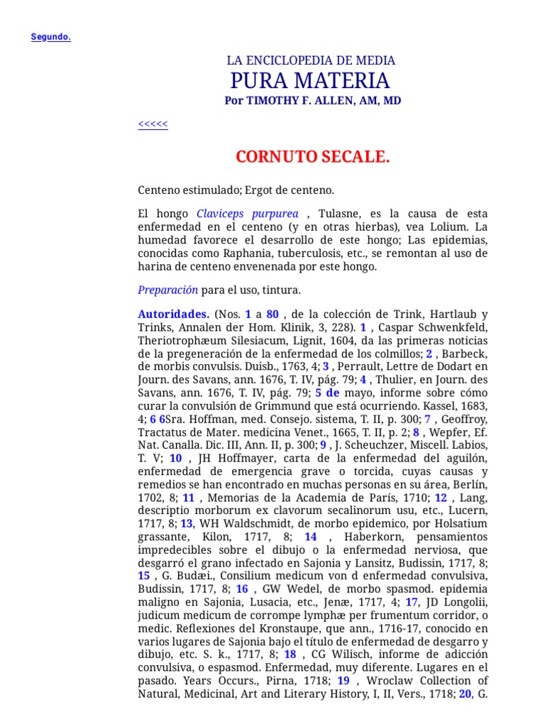 SECALE CORNUTUM. - THE ENCYCLOPEDIA OF PURE MATERIA MEDICA by TIMOTHY F ...