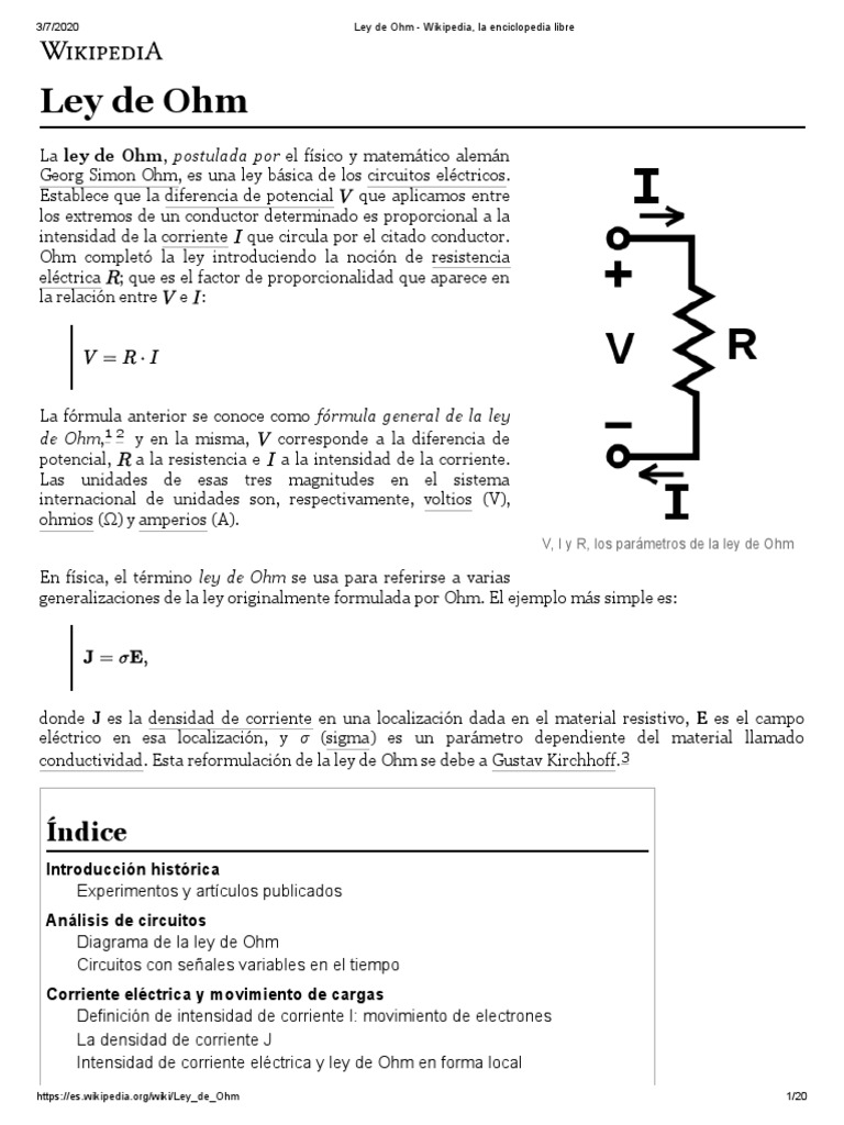 Ley de Ohm - Wikipedia, La Enciclopedia Libre | PDF ...