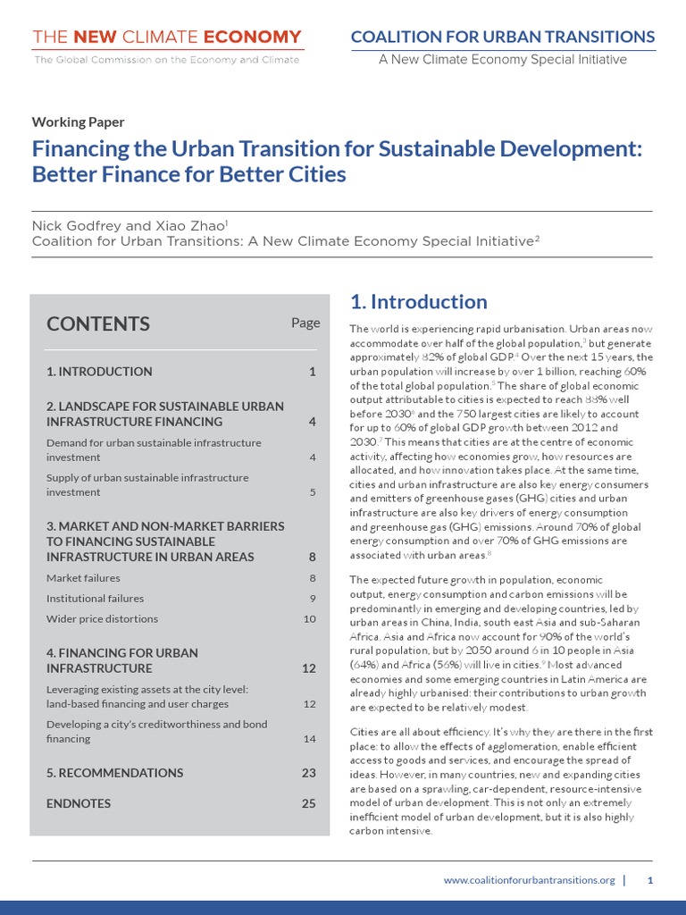 Financing The Urban Transition For Sustainable Development: Better ...