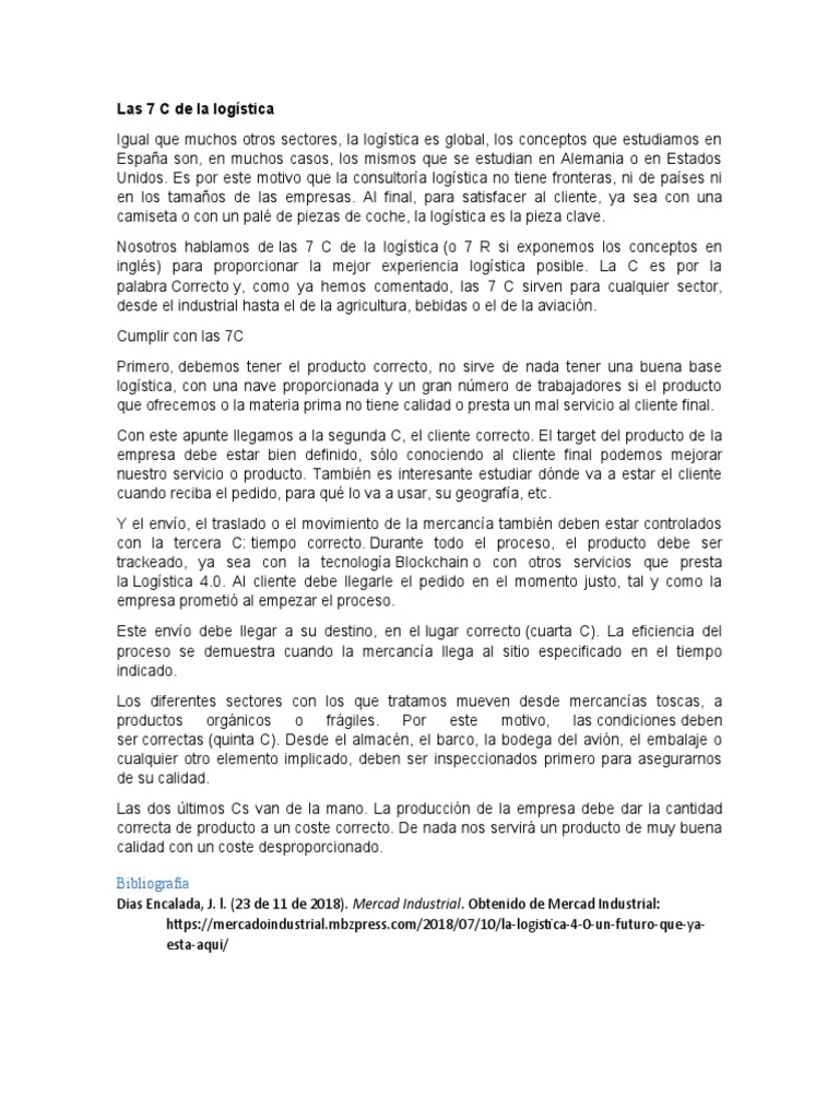 Las 7 C de La Logística | PDF | Logística | Calidad (comercial)