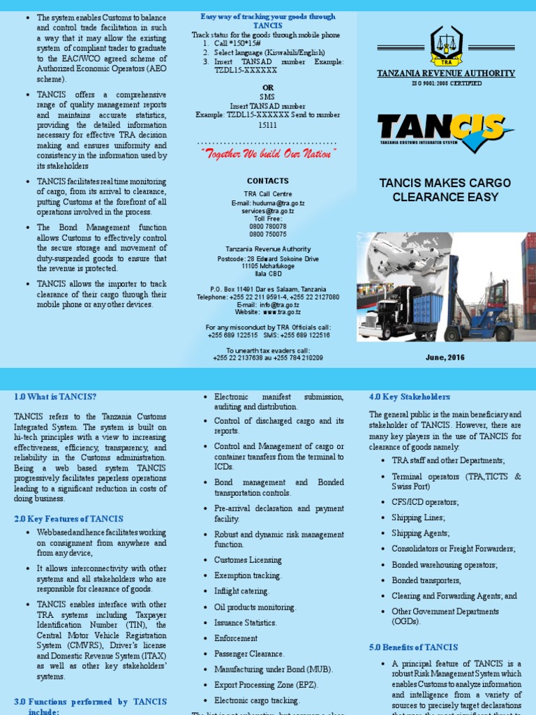 TANCIS Brochure | PDF | Customs | Cargo