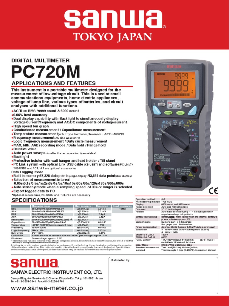 Sanwa PC720M Brochure | PDF | Alternating Current | Electrical Resistance And Conductance