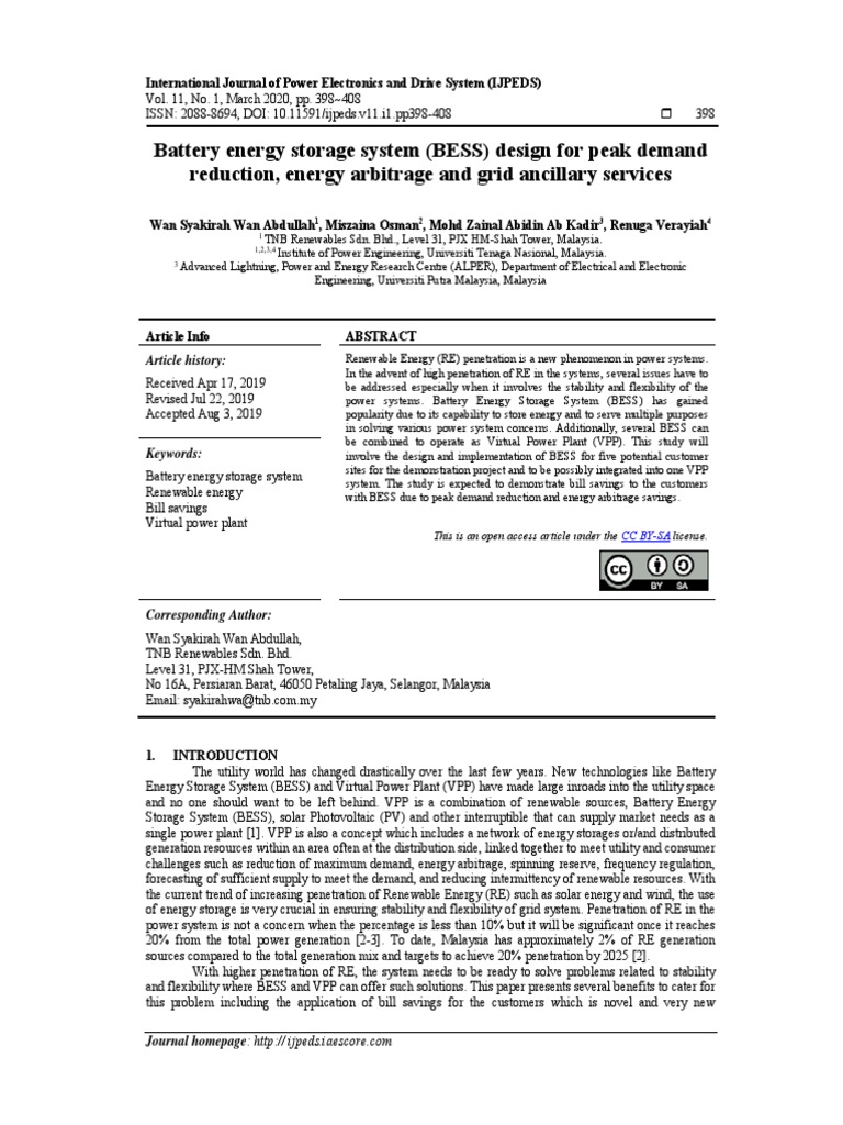 BESS Design for Peak Demand Savings | PDF | Electrical Grid | Energy ...