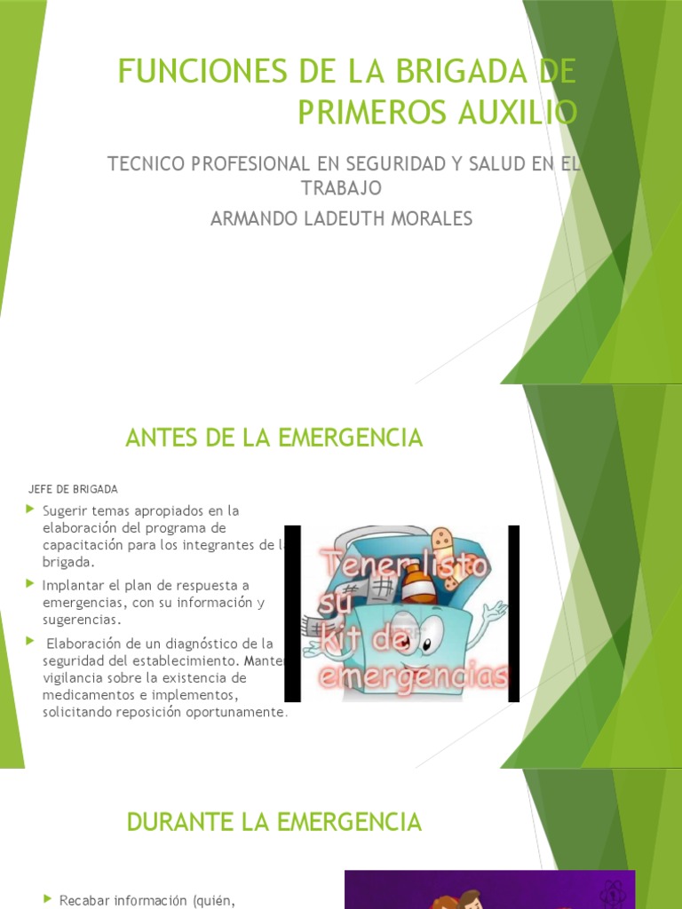 Funciones de La Brigada de Primeros Auxilio | PDF | Primeros auxilios | Medicina