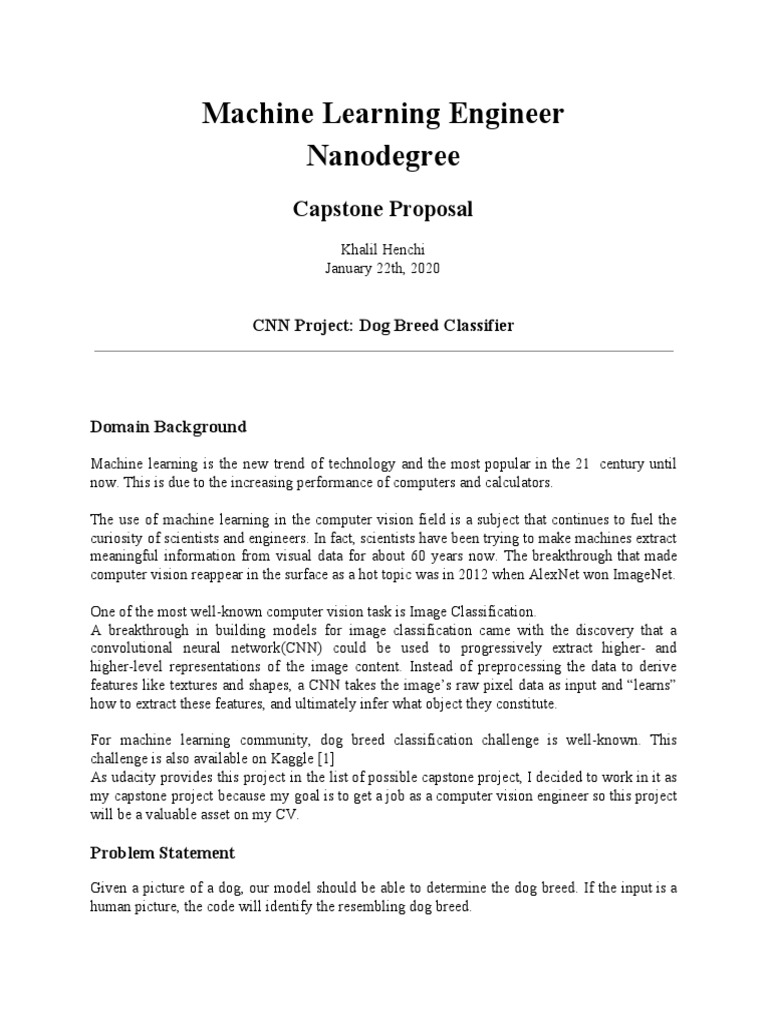 Machine Learning Engineer Nanodegree: Capstone Proposal | PDF | Computer Vision | Machine Learning