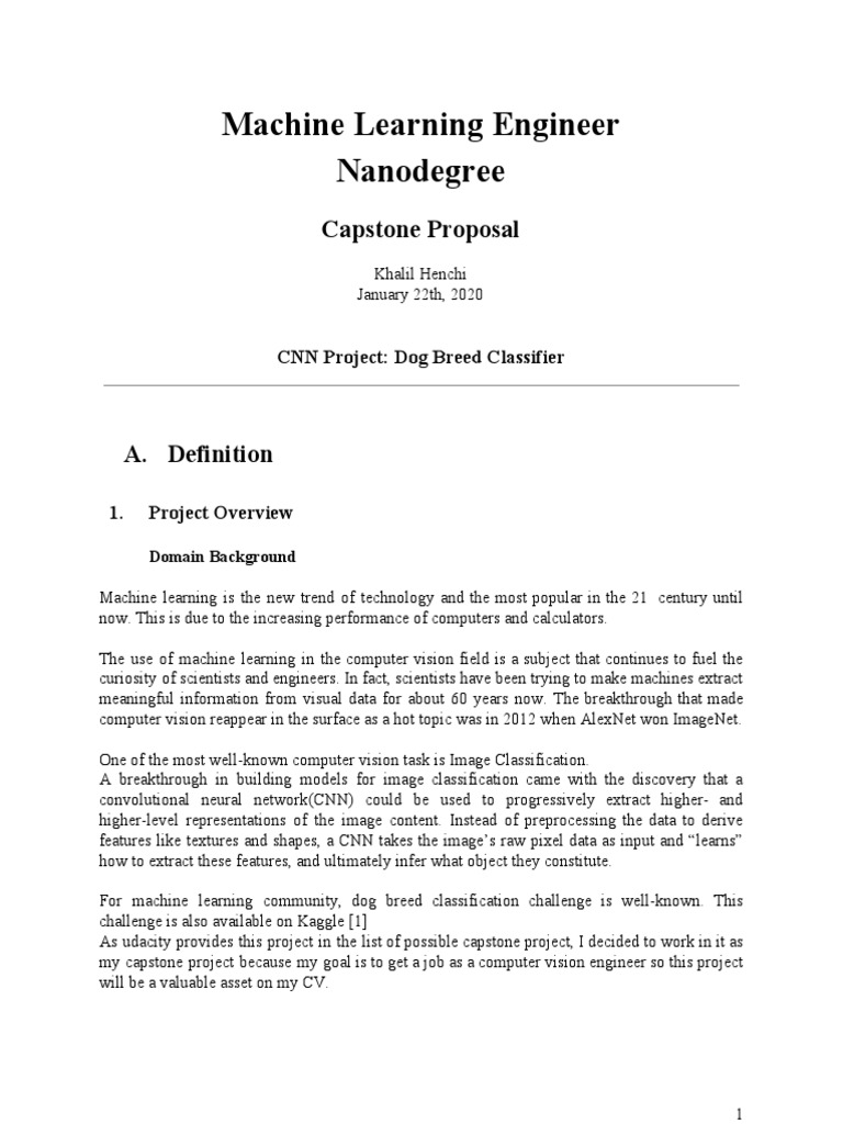 Machine Learning Engineer Nanodegree: Capstone Proposal | PDF | Computer Vision | Machine Learning