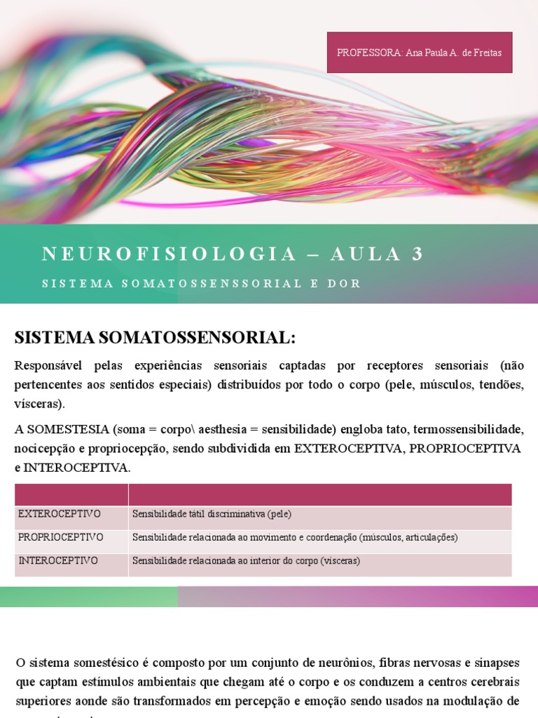 Neurofisiologia Aula 3 | PDF | Dor | Estímulo (Fisiologia)