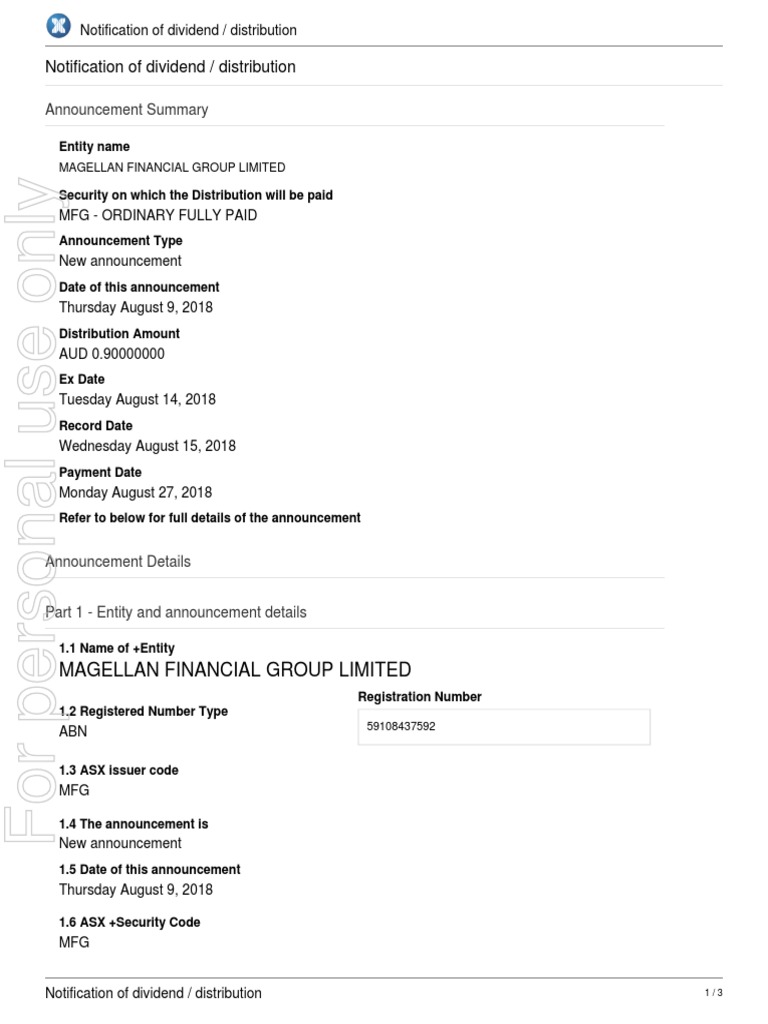 Notification of Dividend / Distribution: Announcement Summary ...