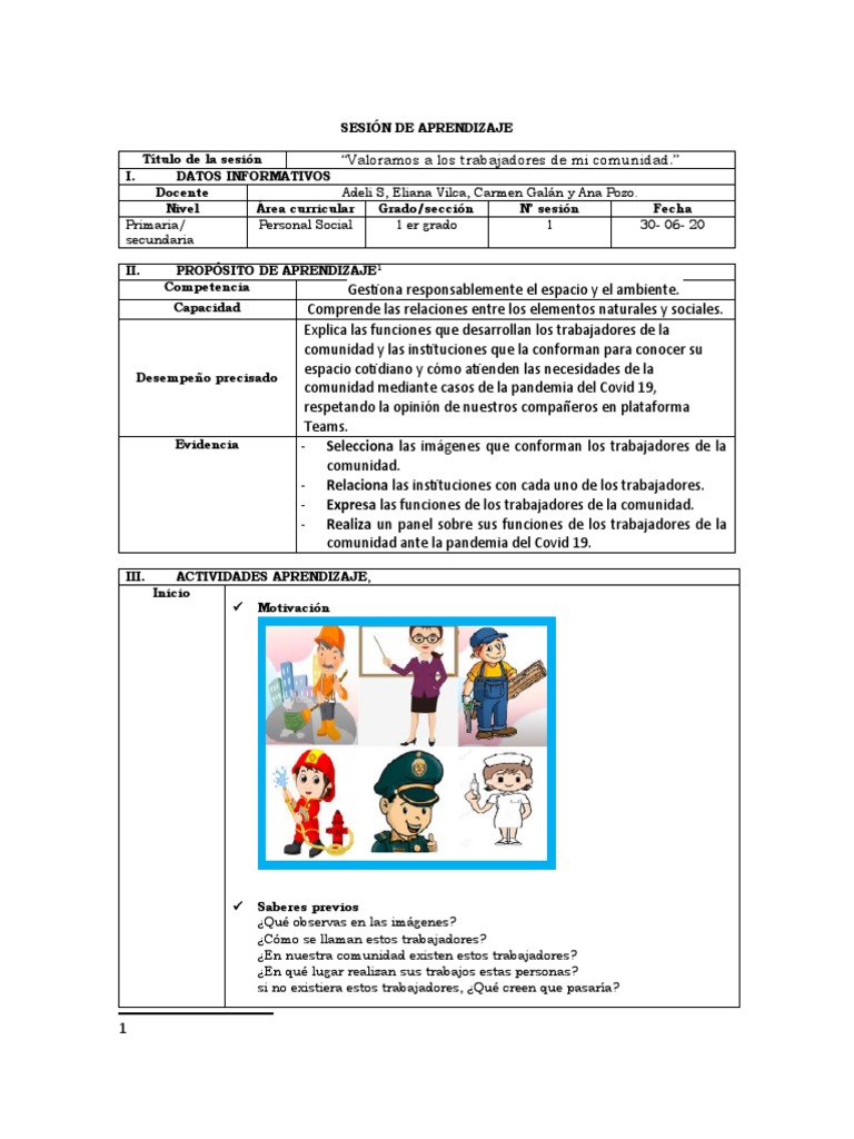 Sesión de Aprendizaje - Trabajadores de Mi Comunidad | PDF | Business