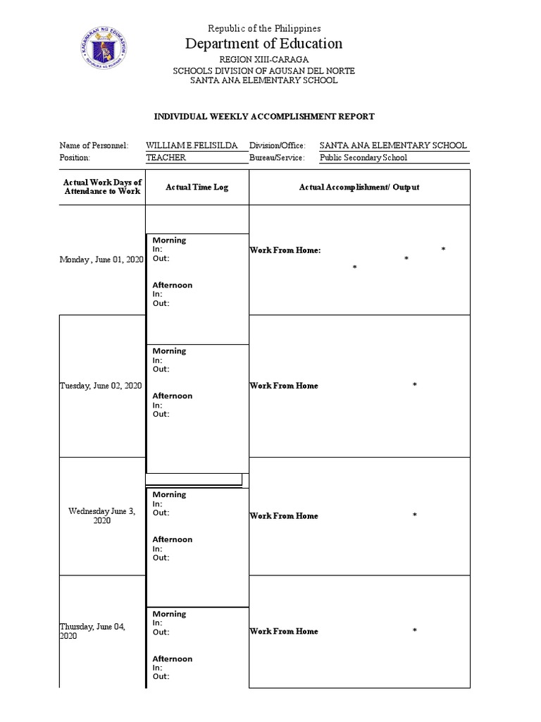 Weekly Accomplishment Report: Teacher | PDF | Philippines | Behavior ...