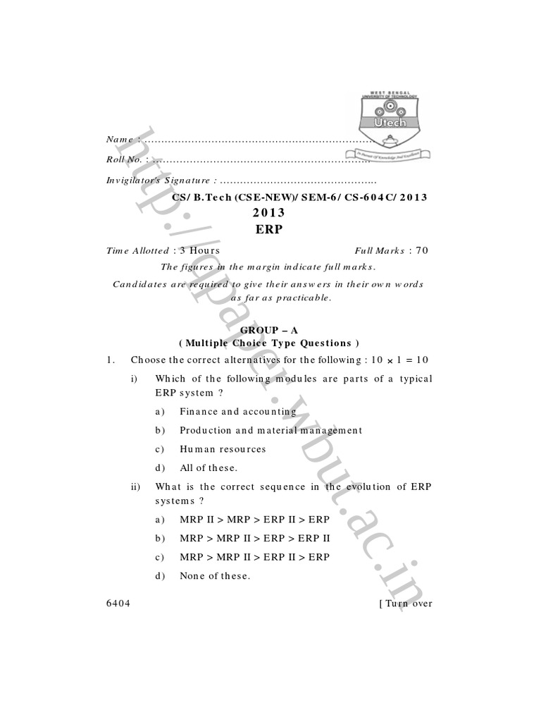 HT TP: //qpa Pe R.W But .Ac .In: CS/B.Tech (CSE-NEW) /SEM-6/CS-604C/2013 | PDF | Enterprise ...