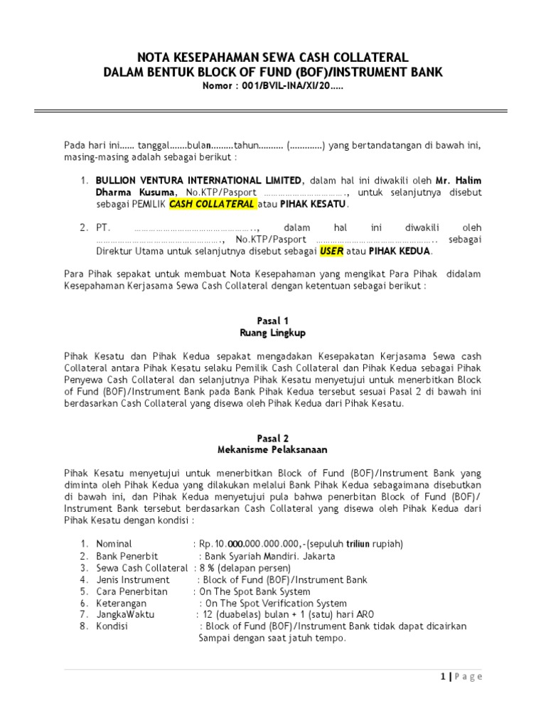 SEWA CASH COLLATERAL UNTUK PENERBITAN INSTRUMEN BANK | PDF