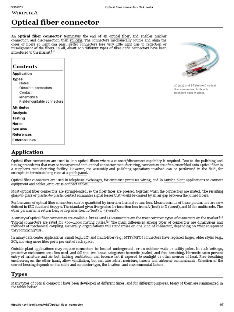 Optical Fiber Connector - Wikipedia | PDF | Electromagnetic Radiation ...