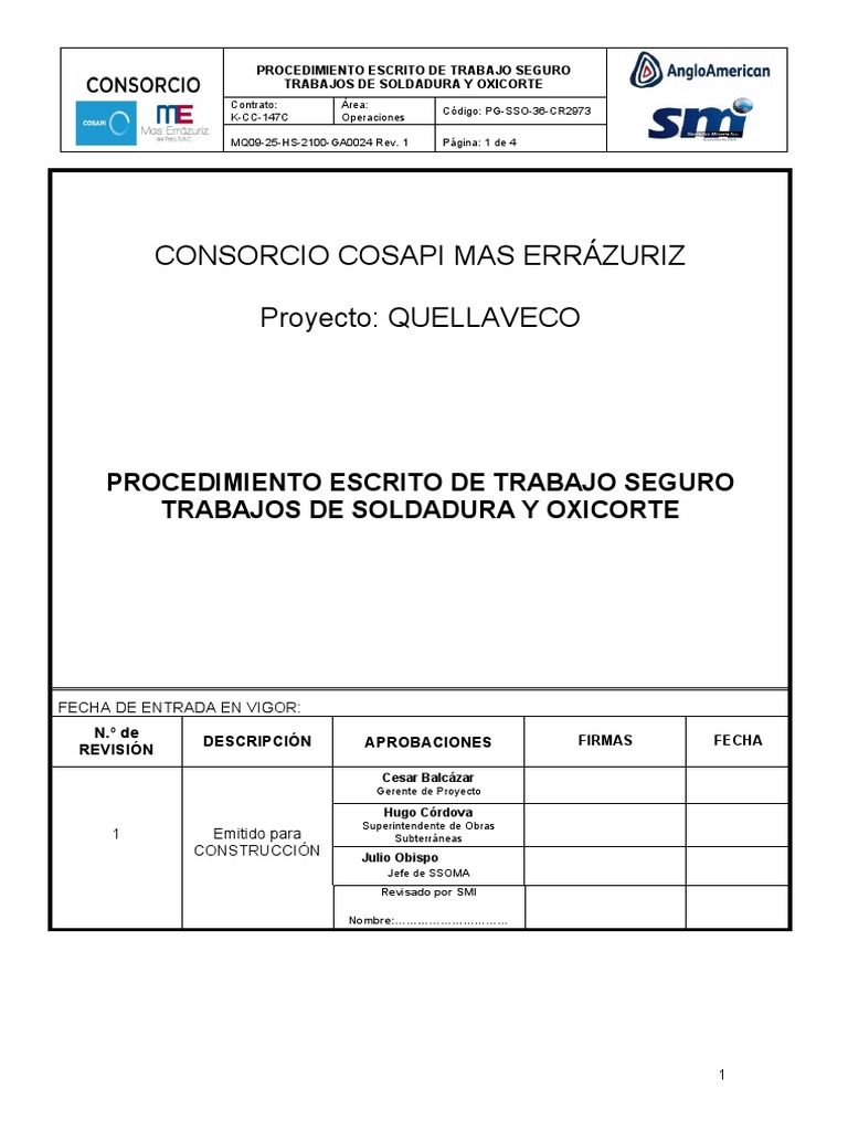 Consorcio Cosapi Mas Errázuriz Proyecto: QUELLAVECO | PDF | Soldadura ...
