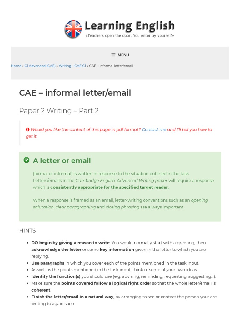 Informal and Formal Letter For Cae | PDF