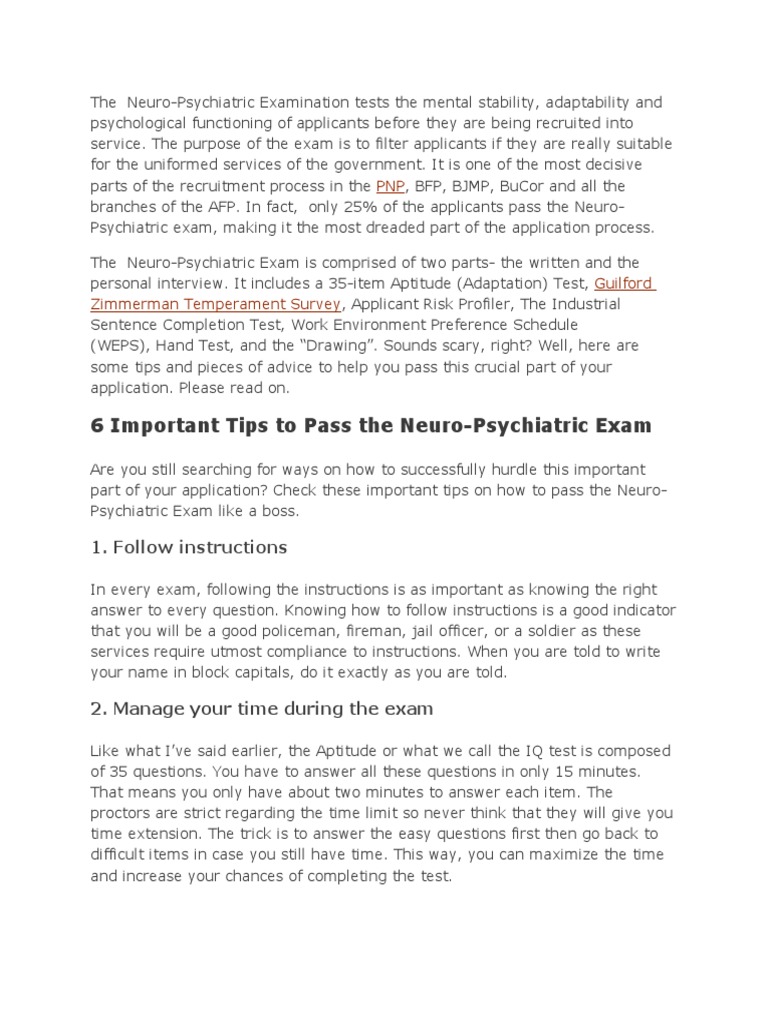 6 Important Tips To Pass The Neuro-Psychiatric Exam: 1. Follow ...