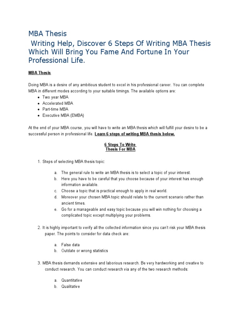 MBA Thesis Writing Style | PDF | Master Of Business Administration | Thesis