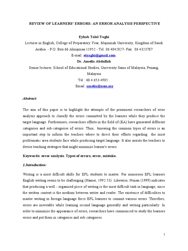 Review of Learners' Errors: An Error Analysis Perspective: Abstract | PDF | Second Language | Verb