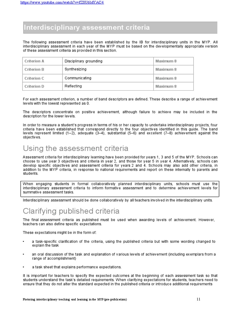 IB MYP assessment criteria for interdisciplinary units | PDF | Idea ...