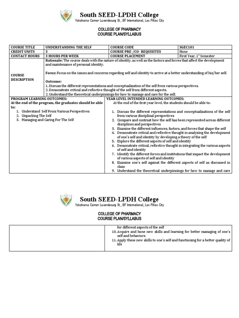 Understanding the Self Syllabus | PDF | Self | Identity (Social Science)