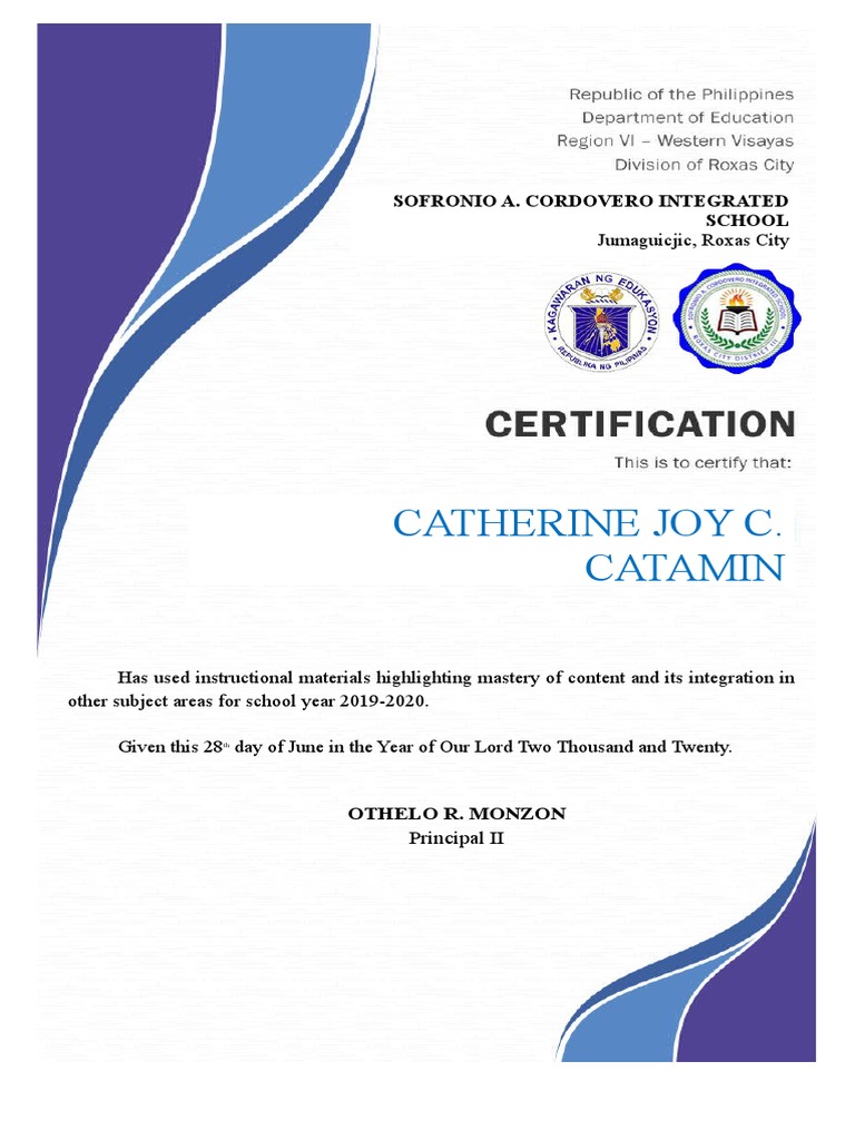 Certificate For RPMS | PDF | Lesson Plan | Teachers