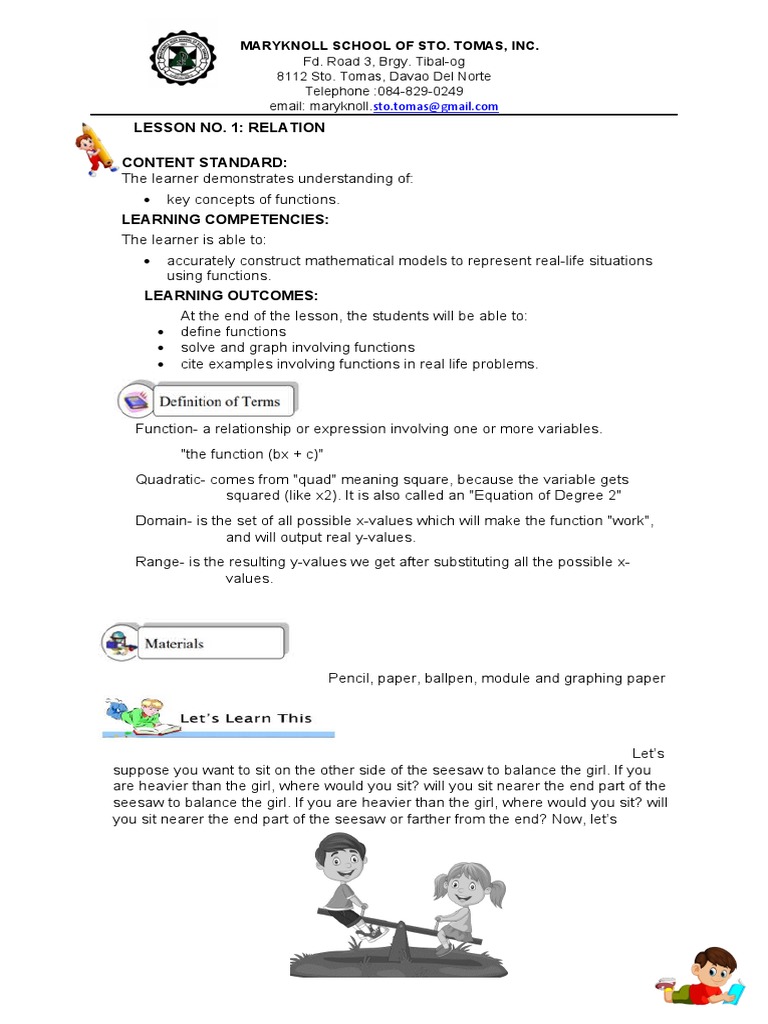 SH GEN MATH W1 and W2 Q1 Lesson 1 New | PDF | Fahrenheit | Function ...