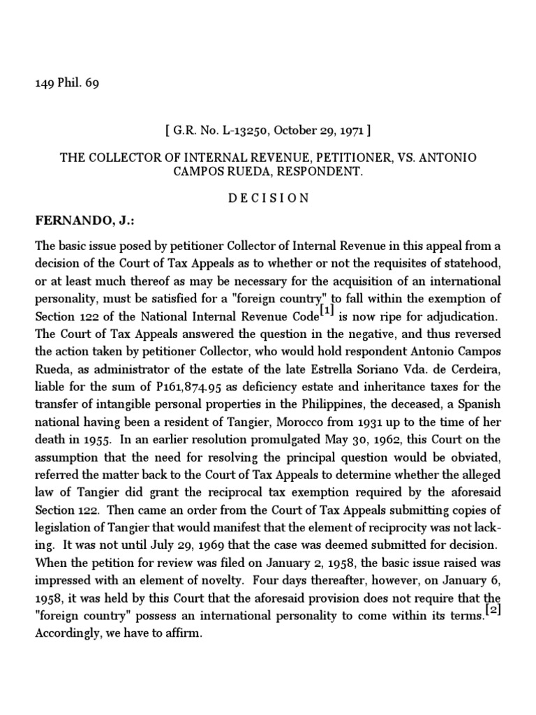 GR No. L-13250 Oct. 29, 1971 COLLECTOR OF INTERNAL REVENUE v. ANTONIO ...