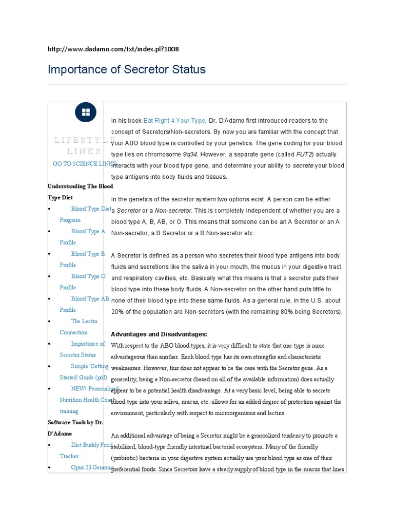 Blood Group Secretor Status | PDF | Metabolic Syndrome | Urinary Tract ...