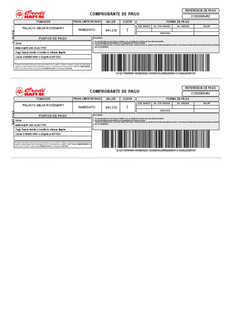 Recibo de Pago | PDF | Tarjeta de crédito | Cheque