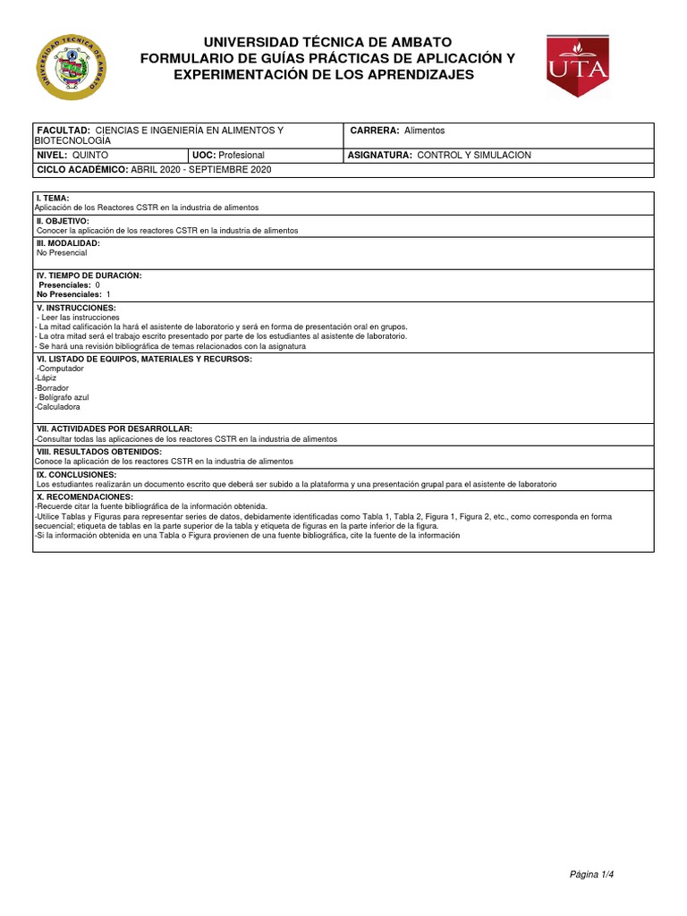 Aplicaciones Reactores CSTR PDF | PDF | Simulación | Bases de datos