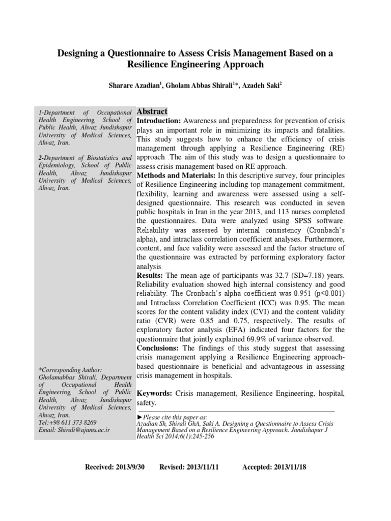 Designing A Questionnaire To Assess Crisis Management Based On A ...